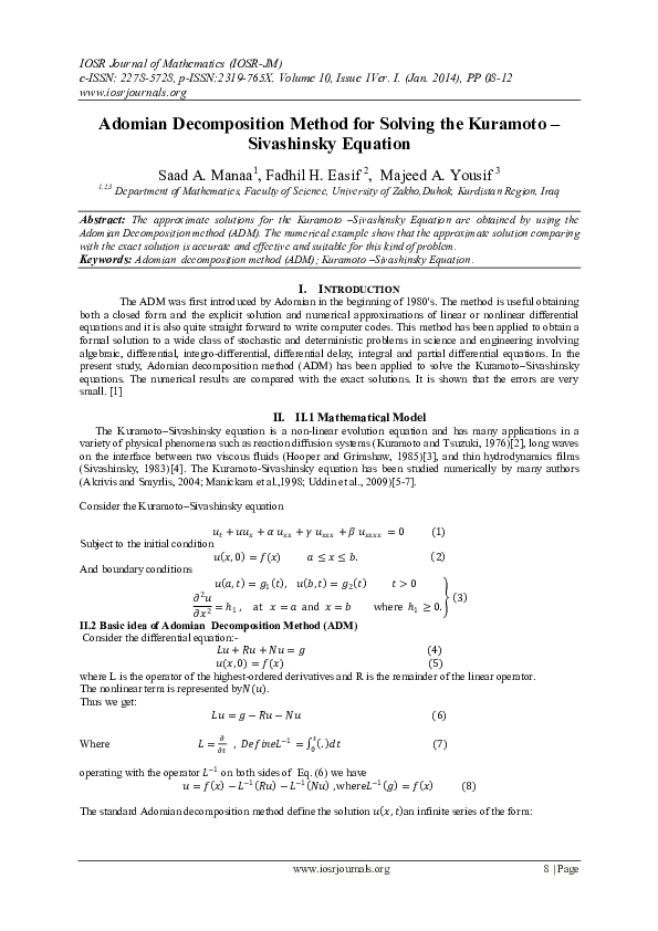 (PDF) Adomain Decomposition Method for Solving the Kuramoto ...