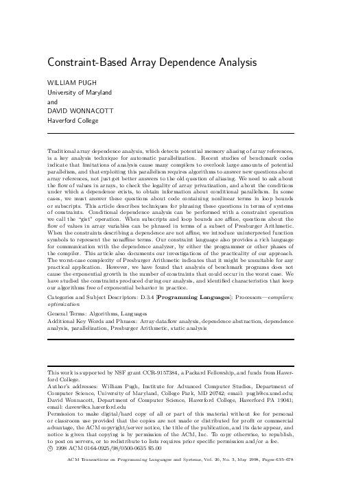 (PDF) Constraint-based array dependence analysis