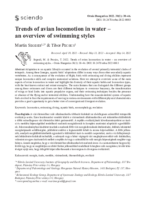 (PDF) Trends of avian locomotion in water – an overview of swimming ...