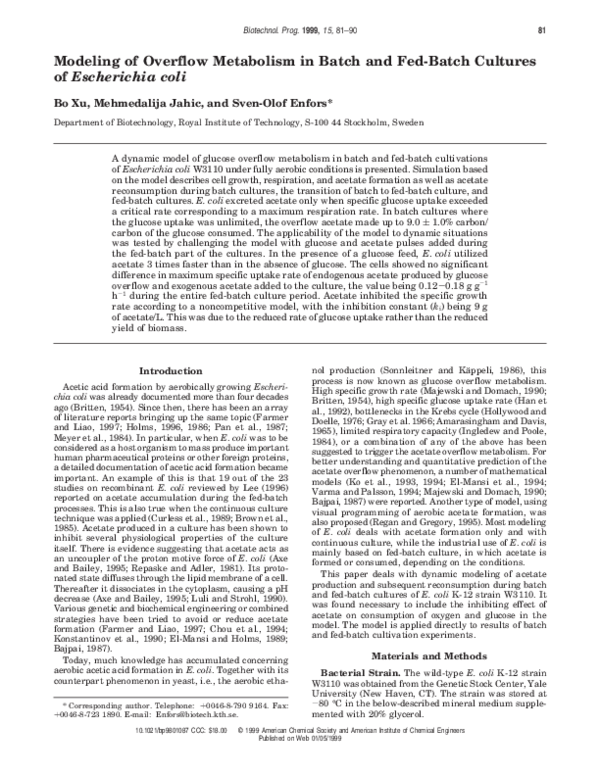 (PDF) Modeling of Overflow Metabolism in Batch and Fed-Batch Cultures of Escherichia coli