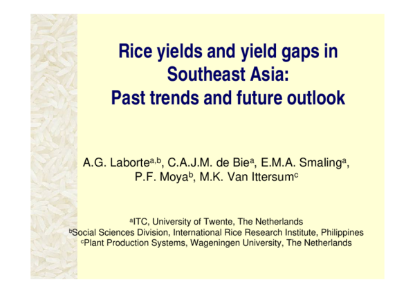 (PDF) Rice yields and yield gaps in Southeast Asia: Past trends and ...
