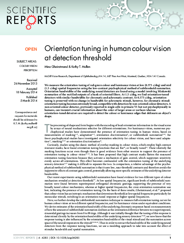 (PDF) Orientation tuning in human colour vision at detection threshold