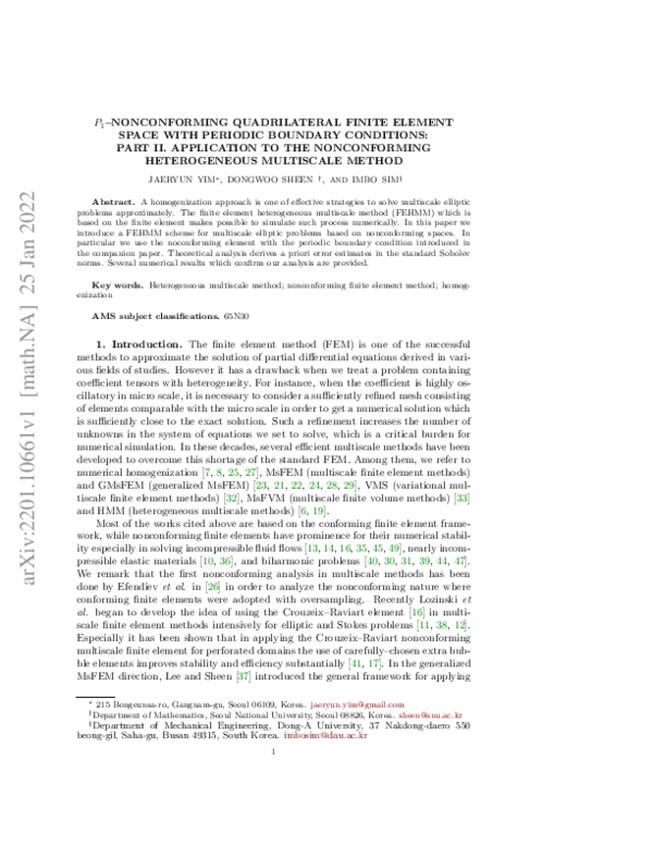 Pdf P 1 Nonconforming Quadrilateral Finite Element Space With
