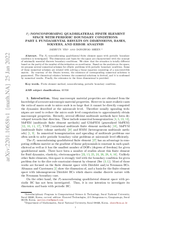 (PDF) $P_1$--Nonconforming Quadrilateral Finite Element Space with Periodic Boundary Conditions ...