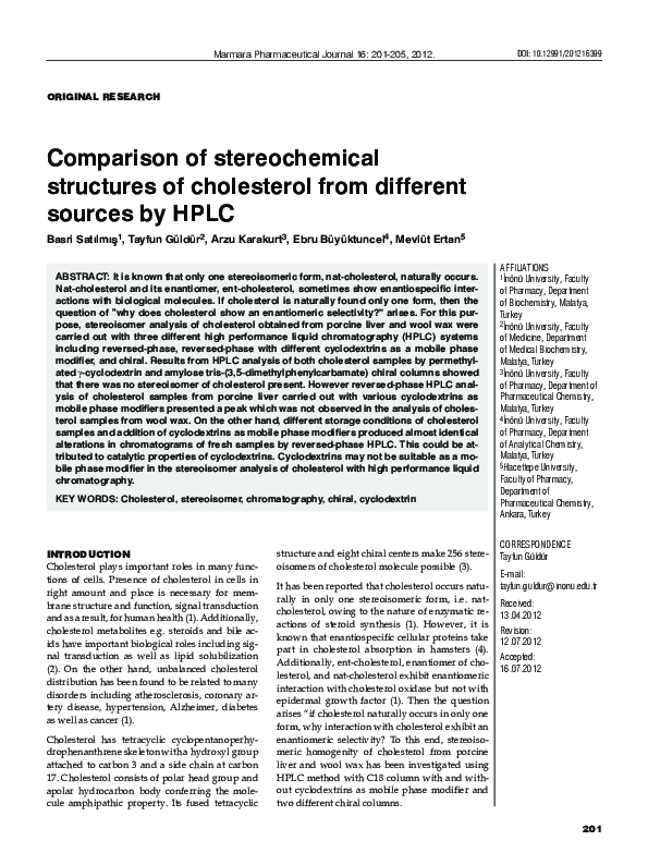 (PDF) Comparison of stereochemical structures of cholesterol from ...