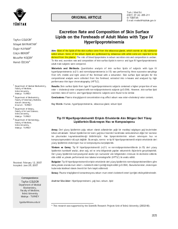 (PDF) Excretion rate and composition of skin surface lipids on the ...