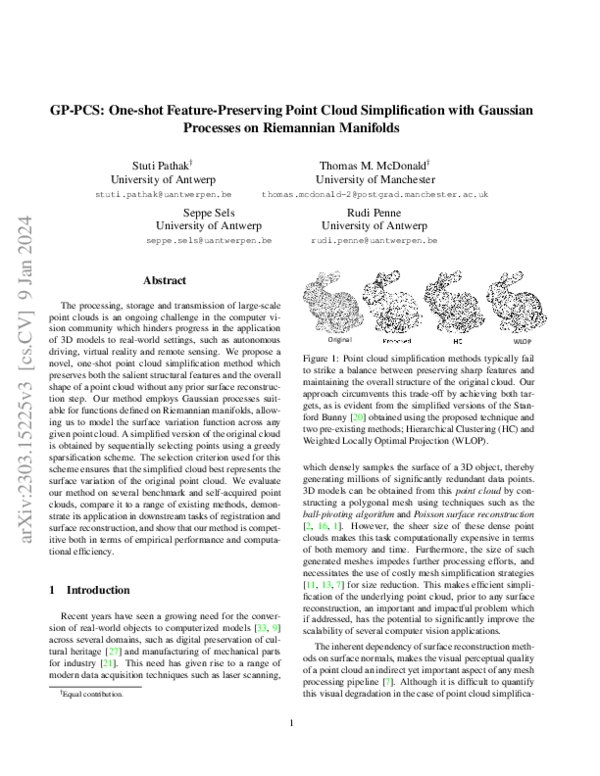 Pdf One Shot Feature Preserving Point Cloud Simplification With Gaussian Processes On