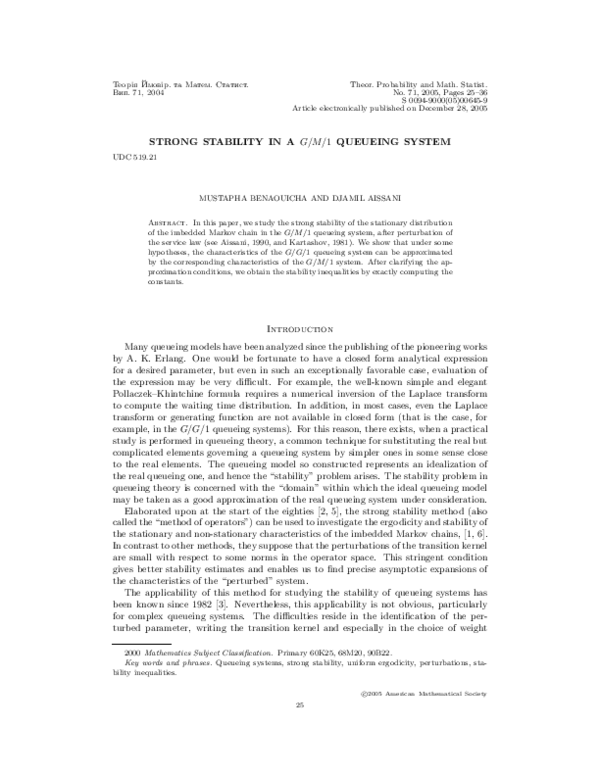 (PDF) Strong stability in a $G/M/1$ queueing system