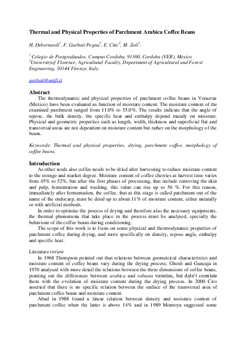 (PDF) Thermal and Physical Properties of Parchment Arabica Coffee Beans