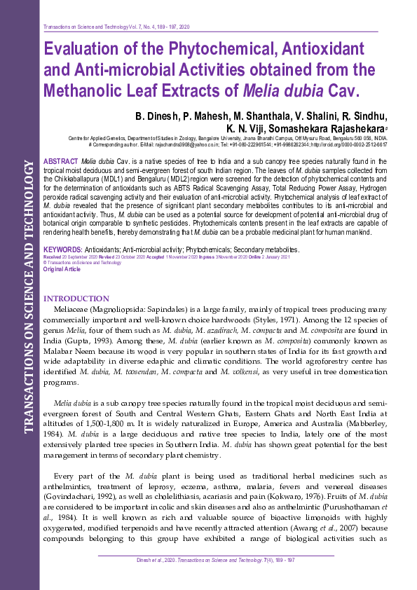 (PDF) Evaluation of the Phytochemical, Antioxidant and Anti-microbial Activities obtained from ...