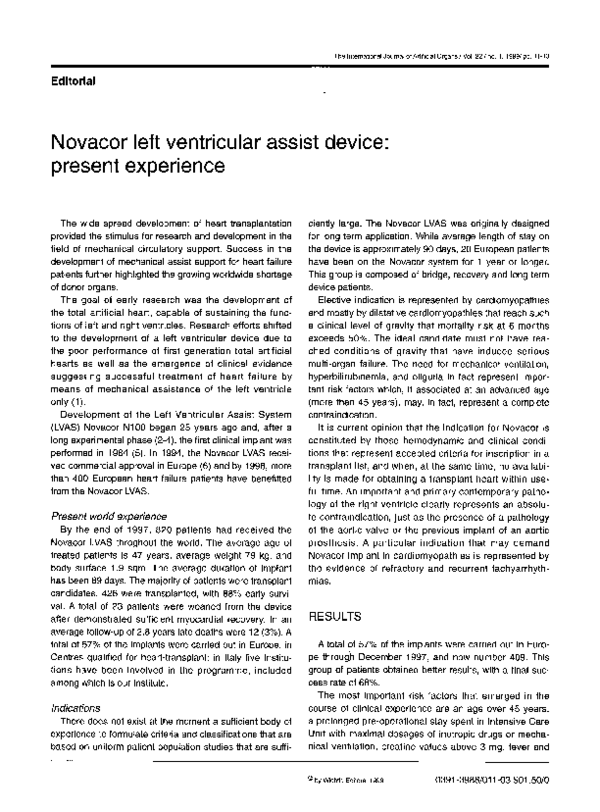 (PDF) Novacor left Ventricular Assist Device: Present Experience
