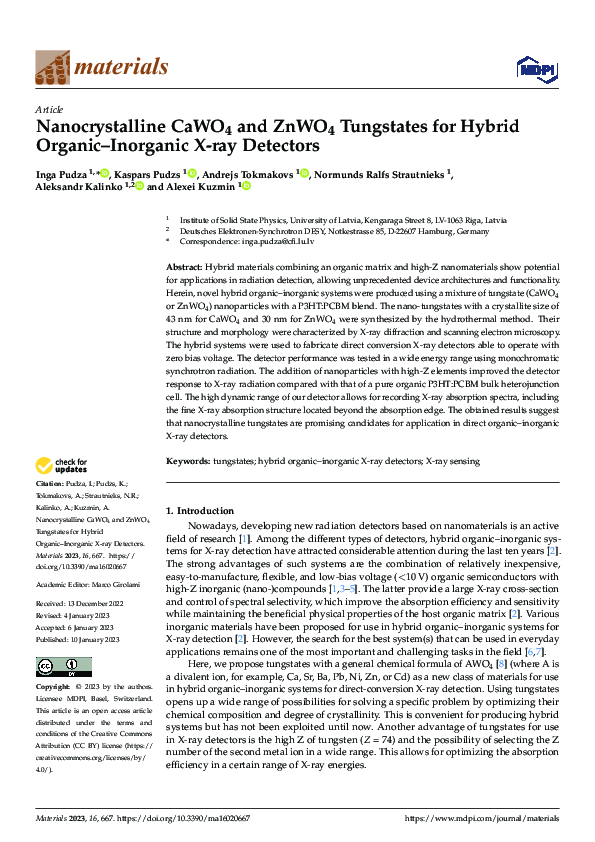 (PDF) Nanocrystalline CaWO4 and ZnWO4 Tungstates for Hybrid Organic ...