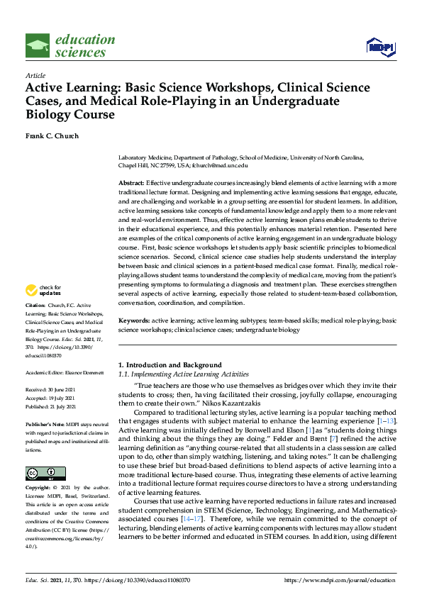 (PDF) Active Learning: Basic Science Workshops, Clinical Science Cases ...