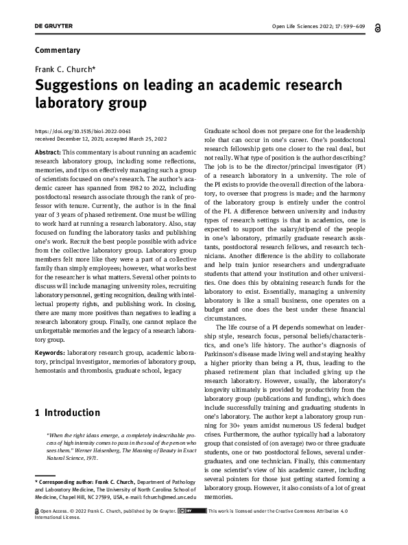 (PDF) Suggestions on leading an academic research laboratory group