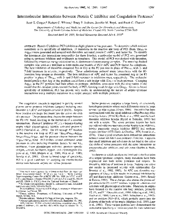 (PDF) Intermolecular Interactions between Protein C Inhibitor and ...