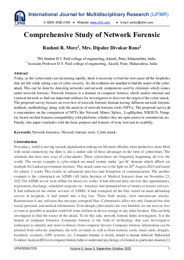 (PDF) Comprehensive Study of Network Forensic