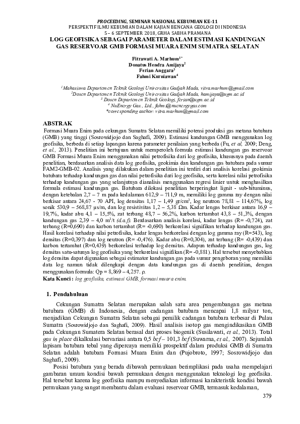 (PDF) Log Geofisika sebagai Parameter dalam Estimasi Kandungan Gas ...