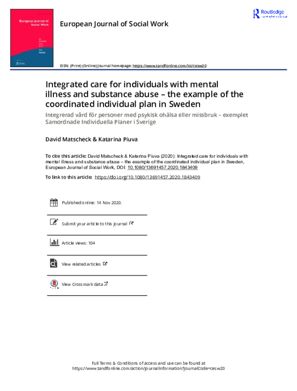 (PDF) Integrated care for individuals with mental illness and substance ...