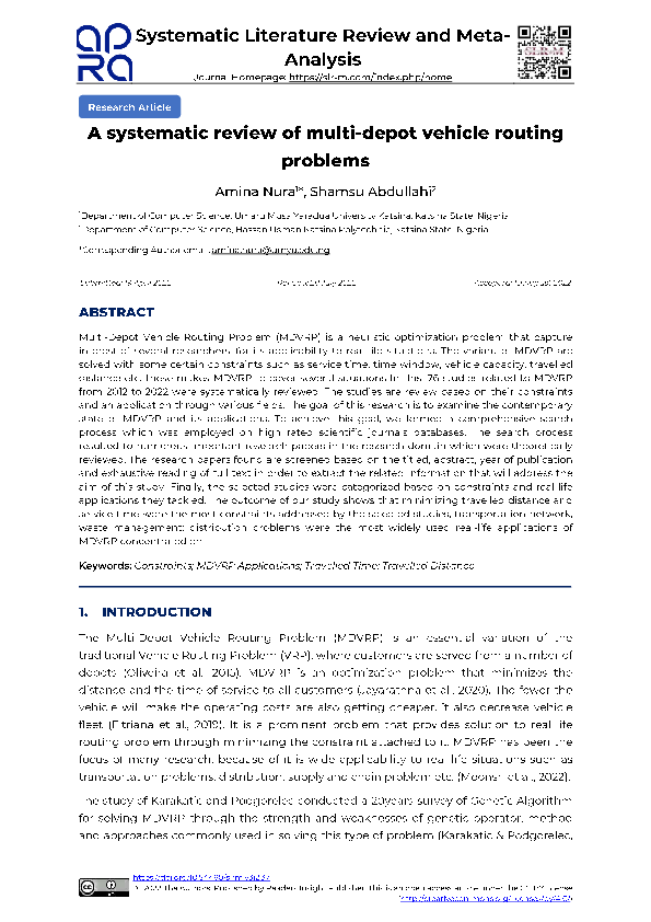 Pdf A Systematic Review Of Multi Depot Vehicle Routing Problems 1415