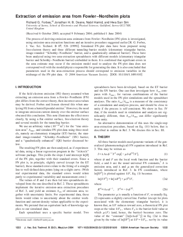 (PDF) Emission Area Extraction from FN Plots
