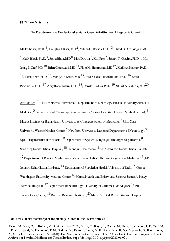 (PDF) Post-traumatic Confusional State: A Case Definition and ...