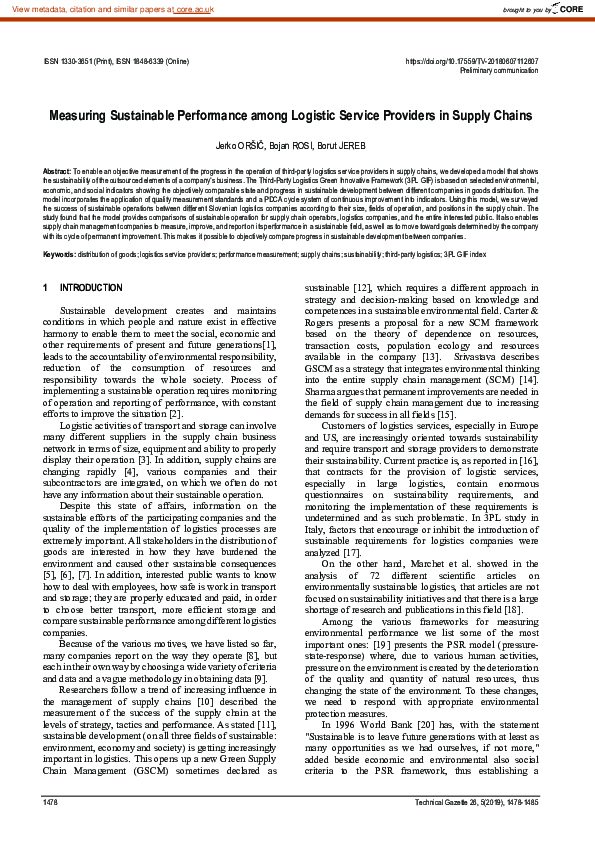 (PDF) Measuring Sustainable Performance among Logistic Service ...