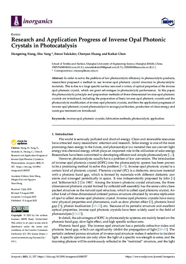 (PDF) Research and Application Progress of Inverse Opal Photonic Crystals in Photocatalysis