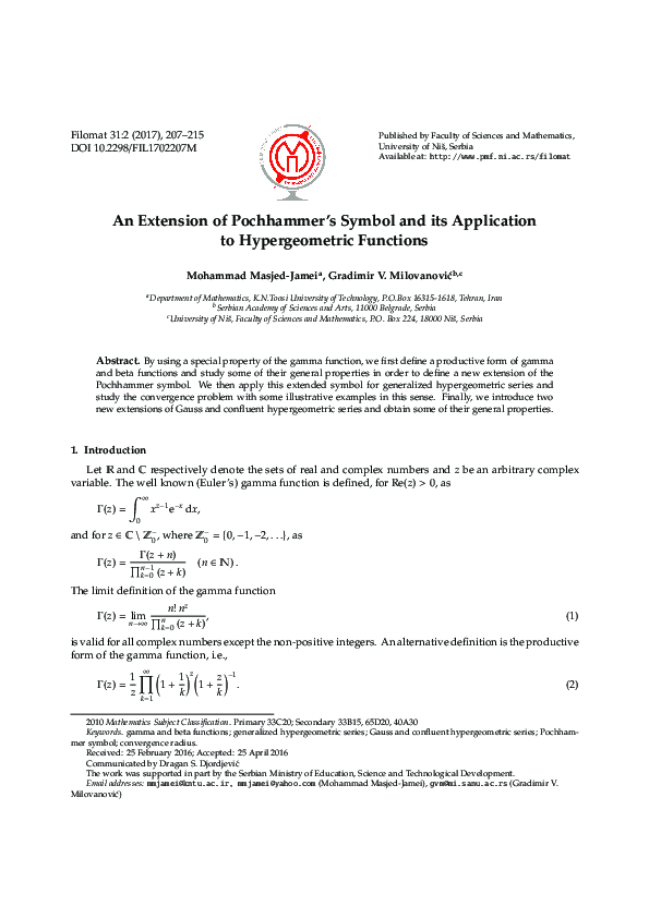 (PDF) An extension of Pochhammer’s symbol and its application to ...