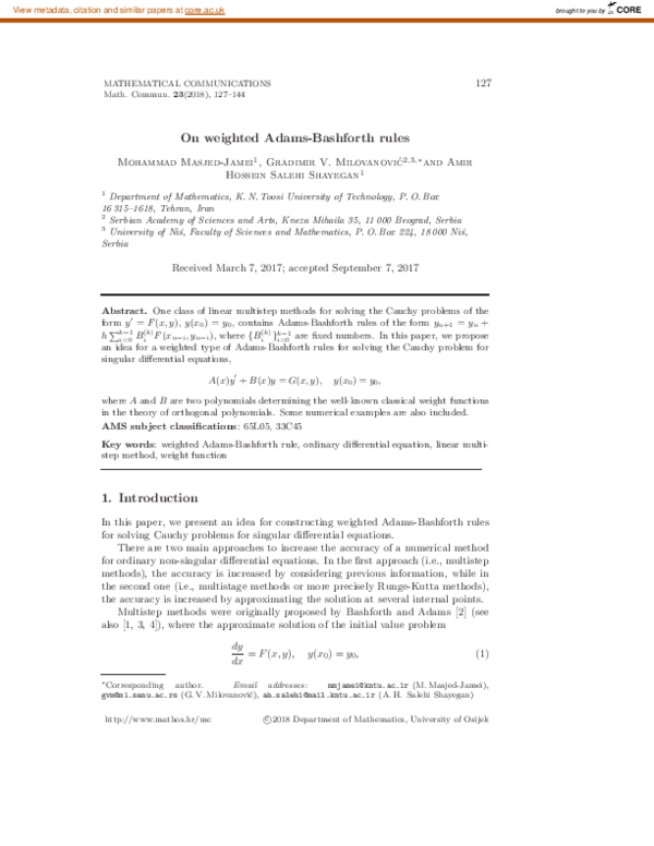 (PDF) Weighted Adams-Bashforth Rules for Cauchy Problems