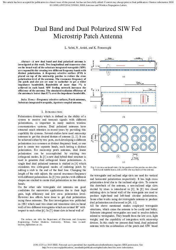 (PDF) Dual-Band and Dual-Polarized SIW-Fed Microstrip Patch Antenna