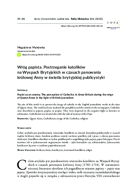 (PDF) Wróg papista. Postrzeganie katolików na Wyspach Brytyjskich w ...