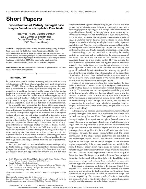 (PDF) Reconstruction of partially damaged face images based on a ...