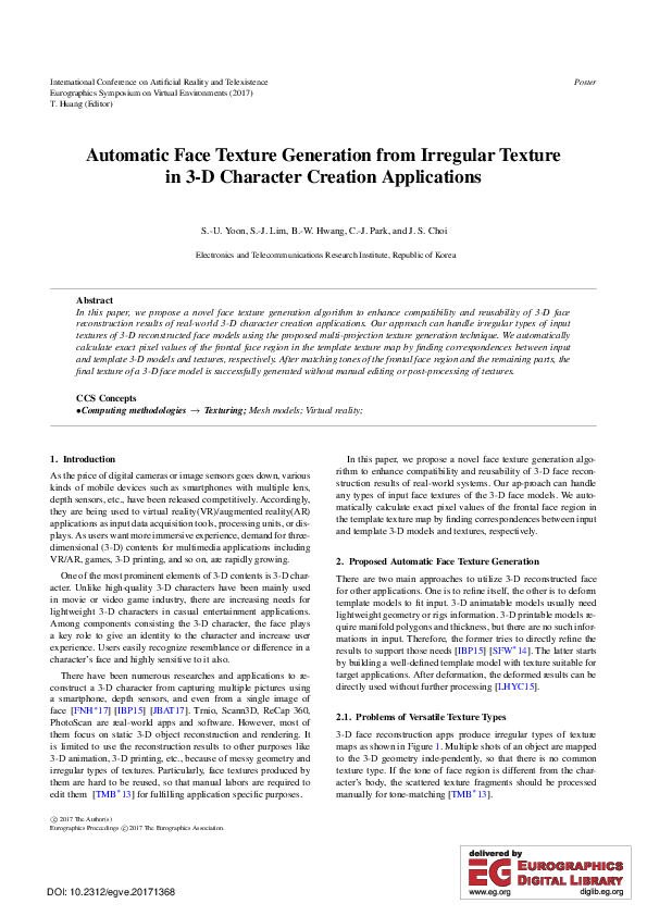 (PDF) Automatic Face Texture Generation from Irregular Texture in 3-D ...