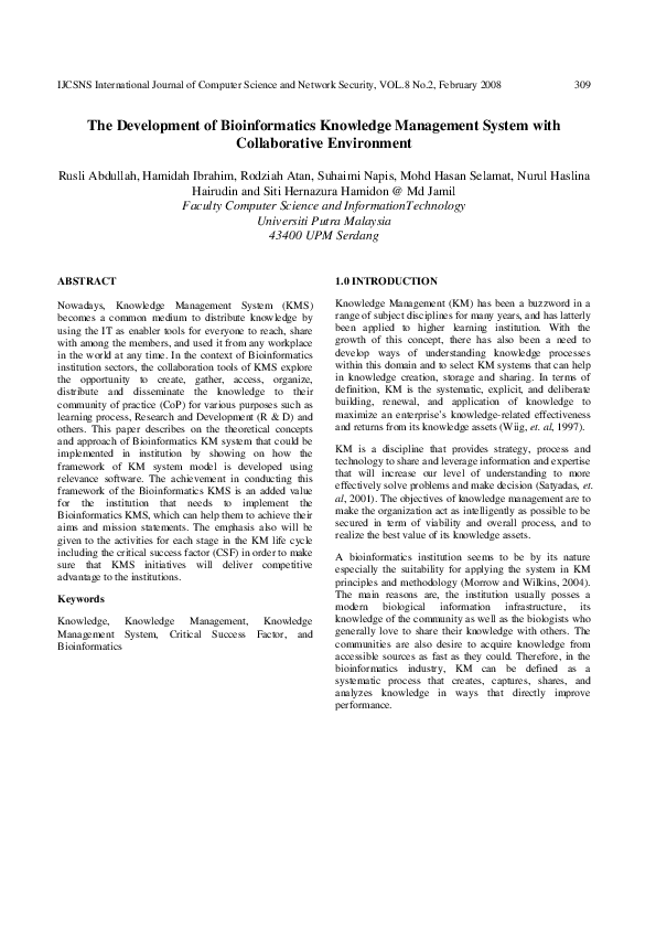 (PDF) The Development of Bioinformatics Knowledge Management System with Collaborative Environment
