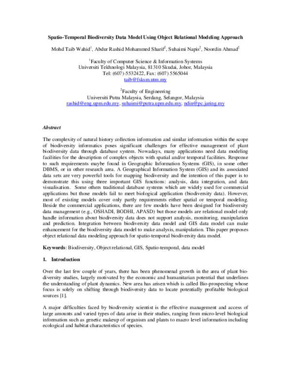 (PDF) Spatio-Temporal Biodiversity Data Model Using Object Relational Modeling Approach
