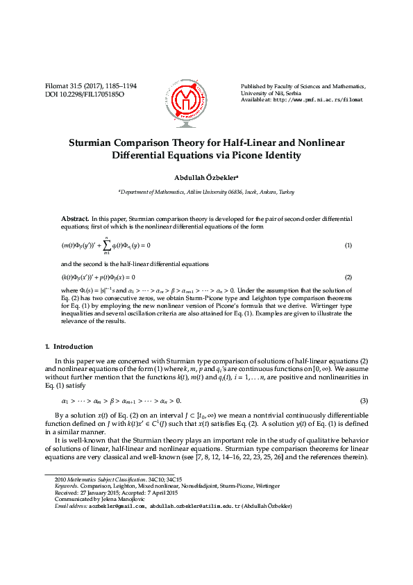 (PDF) Sturmian comparison theory for half-linear and nonlinear ...