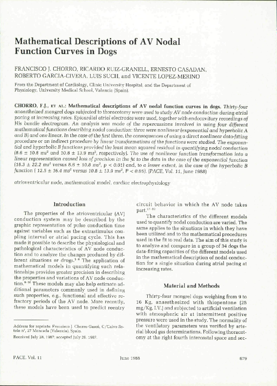 (PDF) Mathematical Descriptions of AV Nodal Function Curves in Dogs