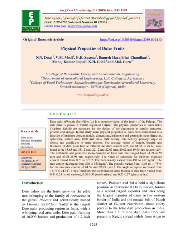 (PDF) Physical Properties of Dates Fruits