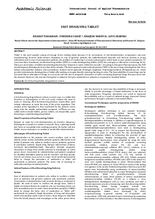 (PDF) FAST DISSOLVING TABLET