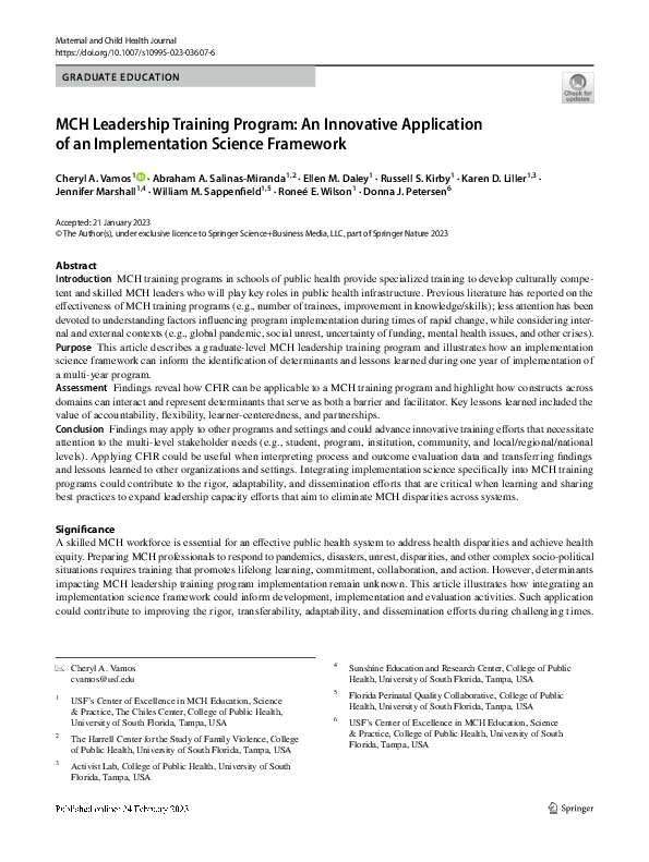 (PDF) MCH Leadership Training Program: An Innovative Application of an Implementation Science ...