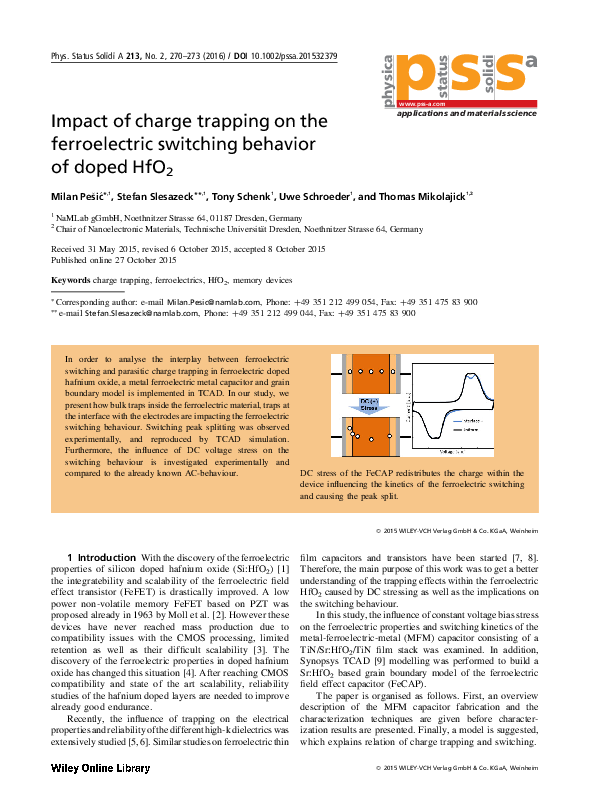 (PDF) Impact of charge trapping on the ferroelectric switching behavior ...