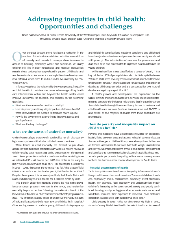 (PDF) Addressing inequalities in child health: opportunities and challenges