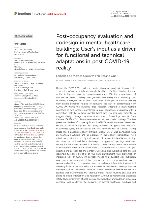 (PDF) Post-occupancy evaluation and codesign in mental healthcare ...