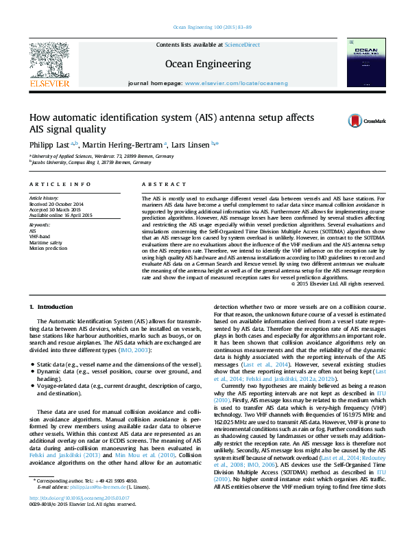 (PDF) How automatic identification system (AIS) antenna setup affects AIS signal quality
