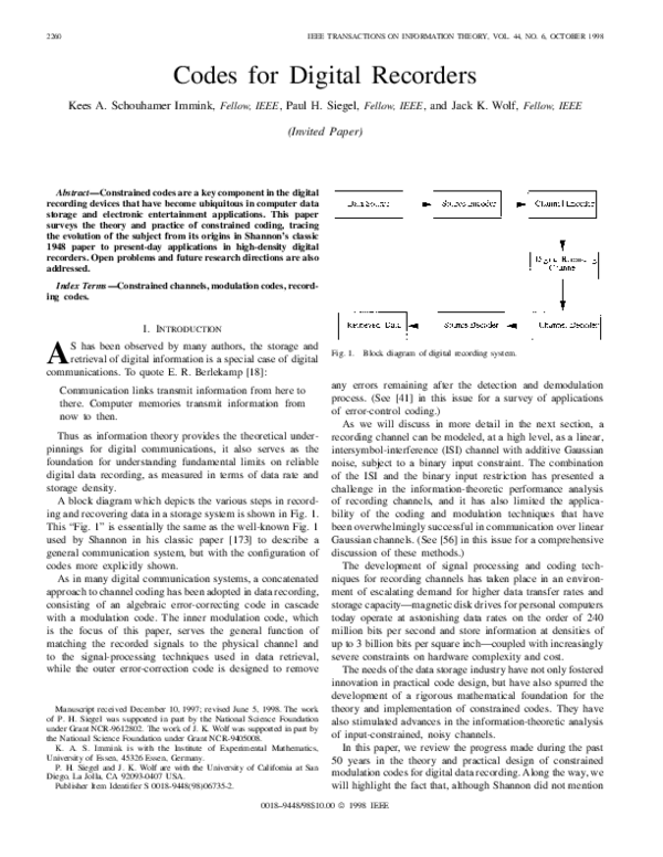 (PDF) Codes for digital recorders