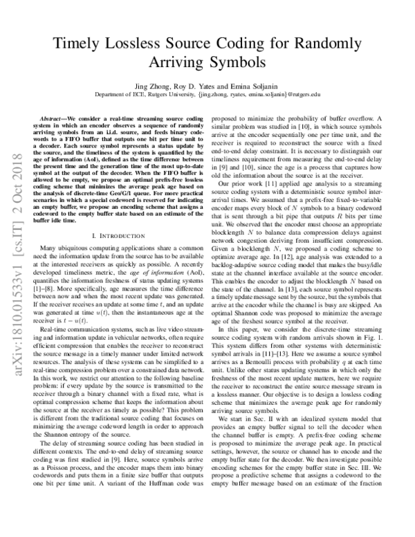 Pdf Timely Lossless Source Coding For Randomly Arriving Symbols