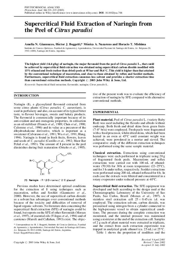 (PDF) Supercritical fluid extraction of naringin from the peel of ...