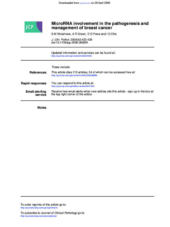 (PDF) MicroRNA involvement in the pathogenesis and management of breast ...