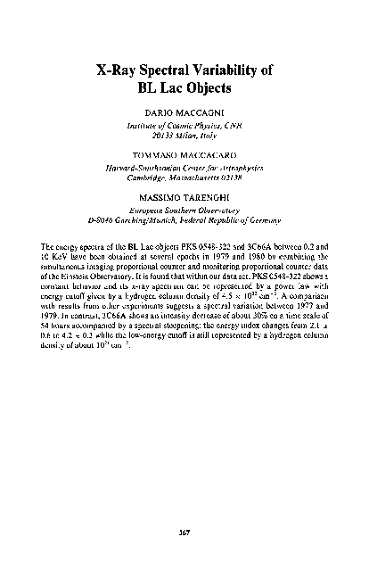 (PDF) X‐Ray Spectral Variability of BL Lac Objects