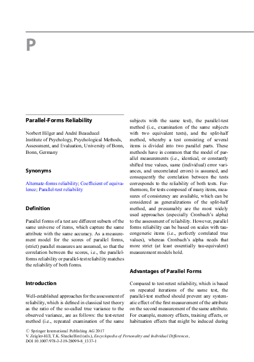 (PDF) Parallel-Forms Reliability